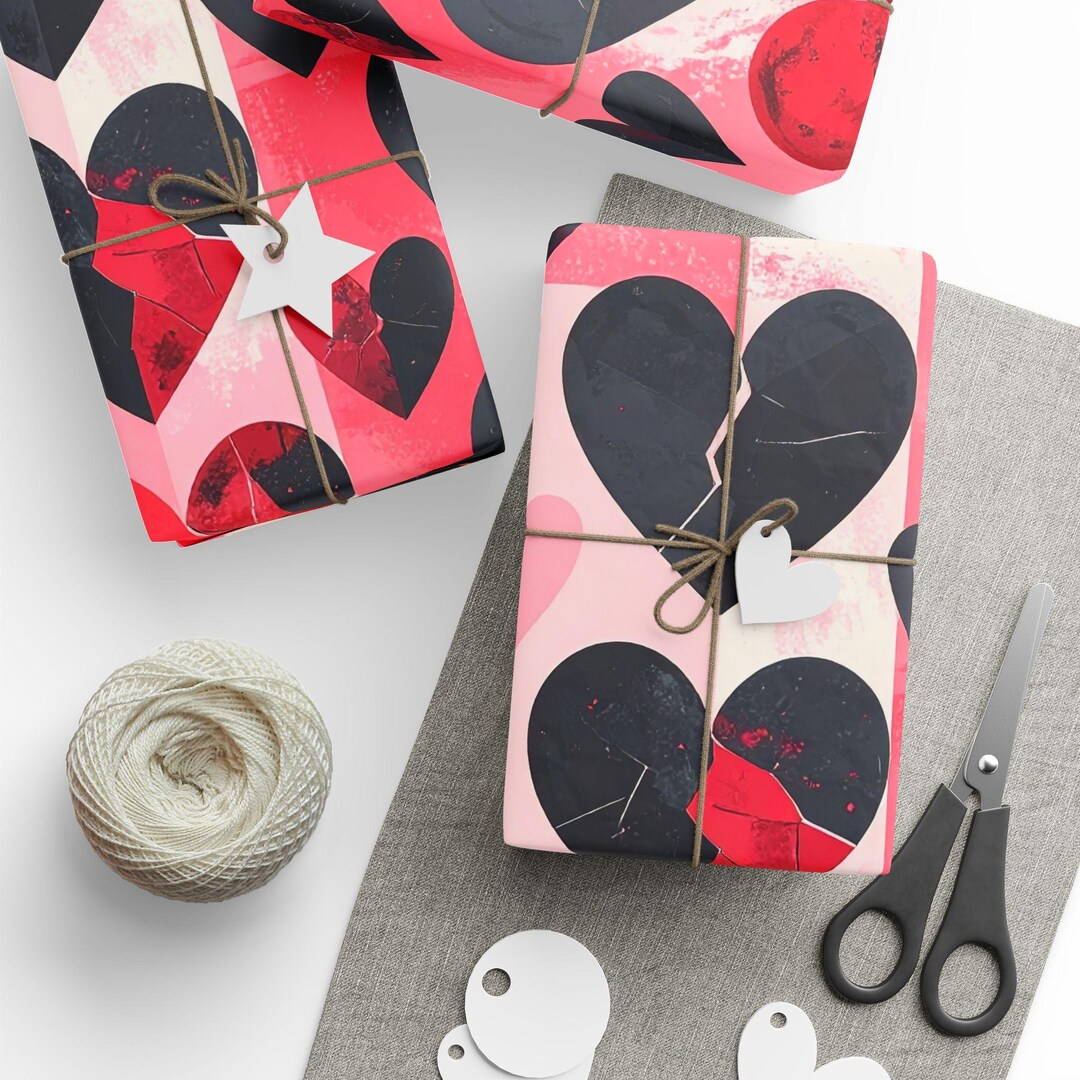 Pink and Black Broken Heart Pattern Wrapping Paper | Anti Valentine ...