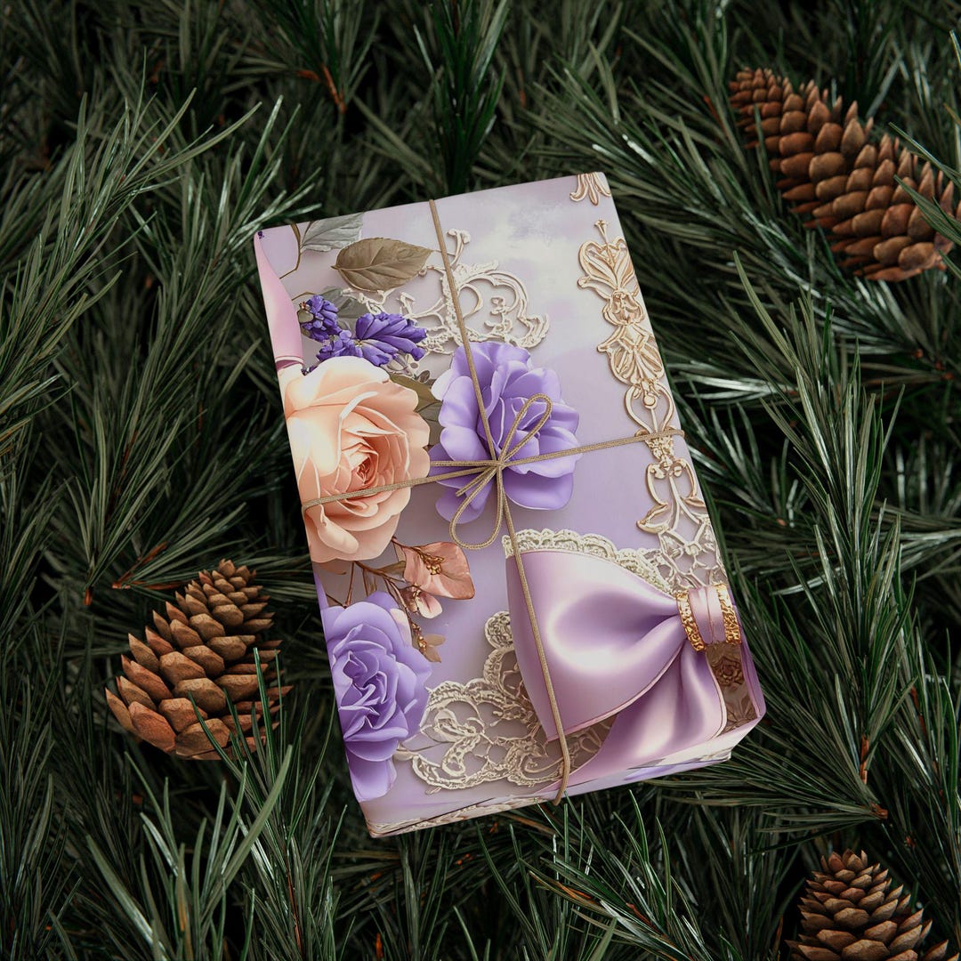 Lavender Lace Floral Wrapping Paper | Satin Rose Pattern Roll - Etsy