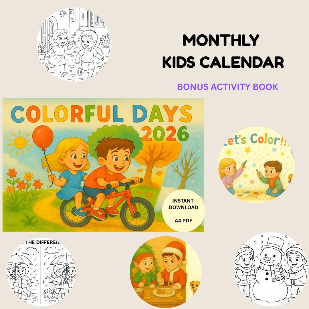 2026 Kids Calendar + Activity Pack | Printable Planner (digital ...