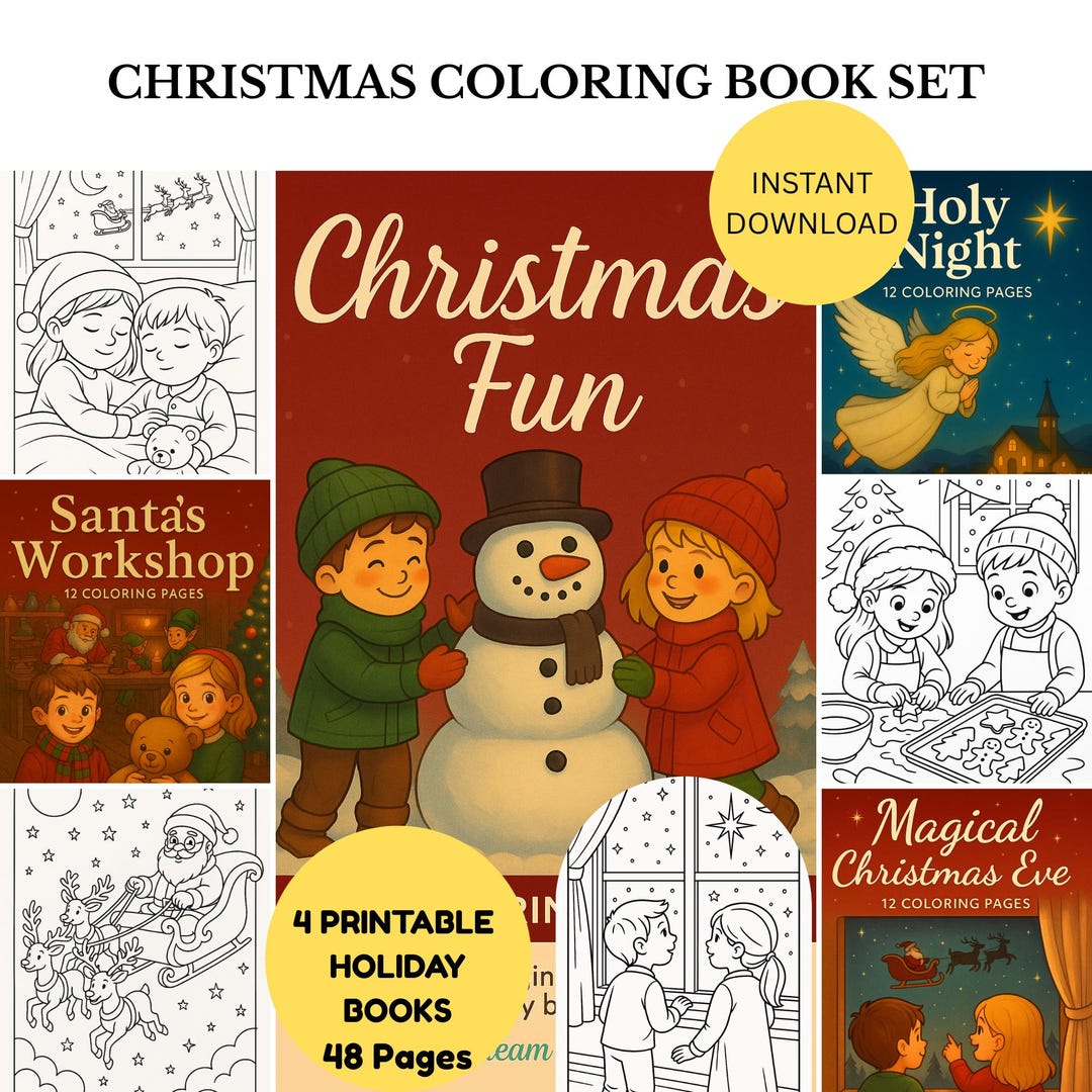 Christmas Coloring Book Set – 4 Printable Holiday Books 48 PAGES ...