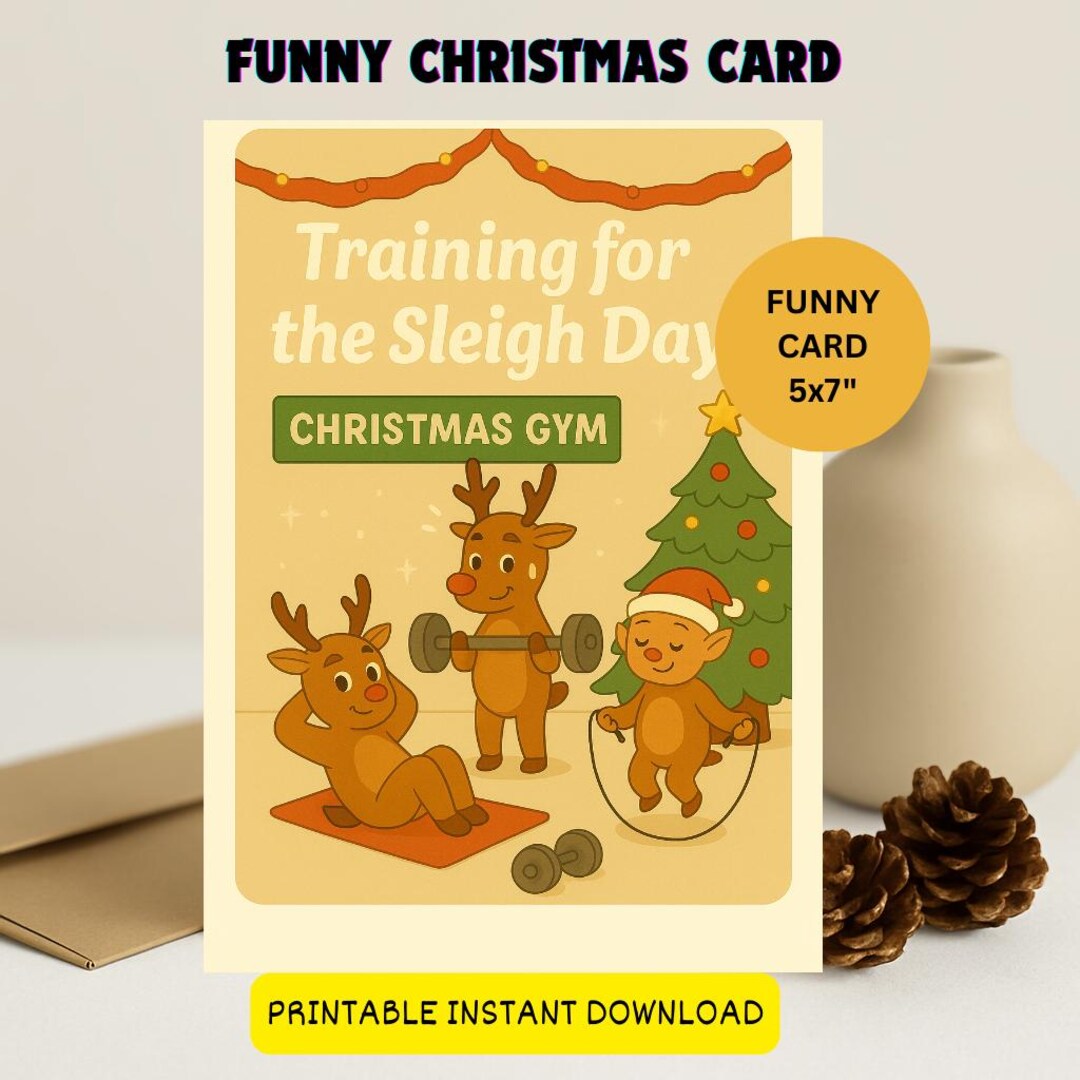 Funny Christmas Card Printable | Reindeer Workout Holiday Card ...