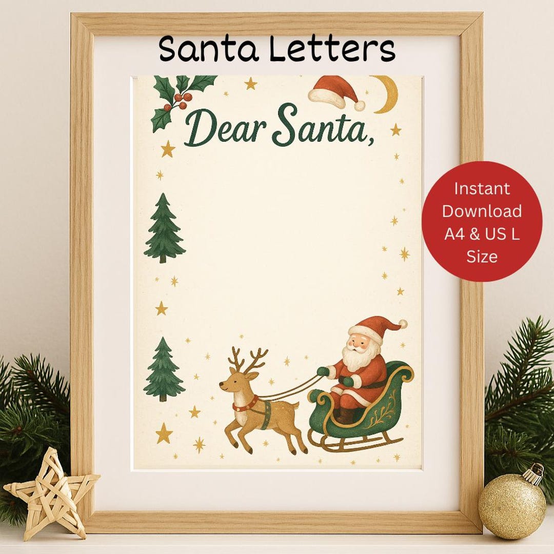 Dear Santa Letter Printable | Vintage Santa Sleigh Christmas Letter ...