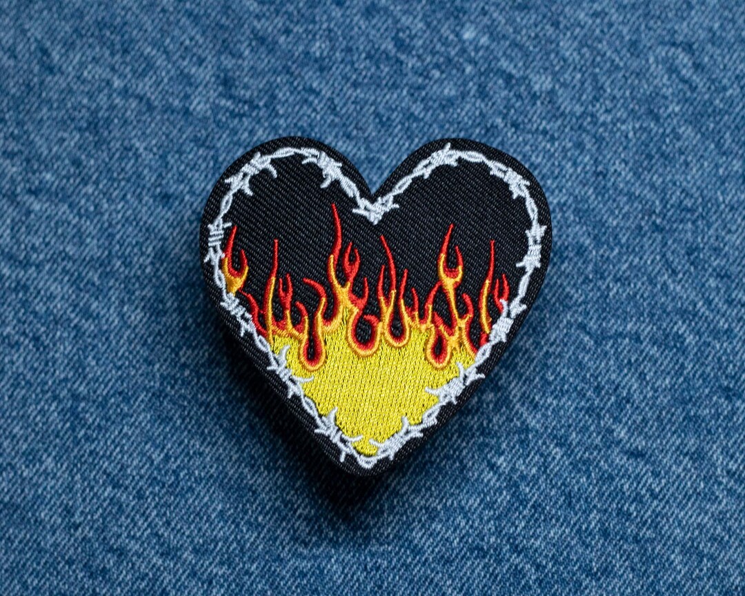 Flaming Heart Embroidered Iron on Sew on Patch, Burning With Desire ...