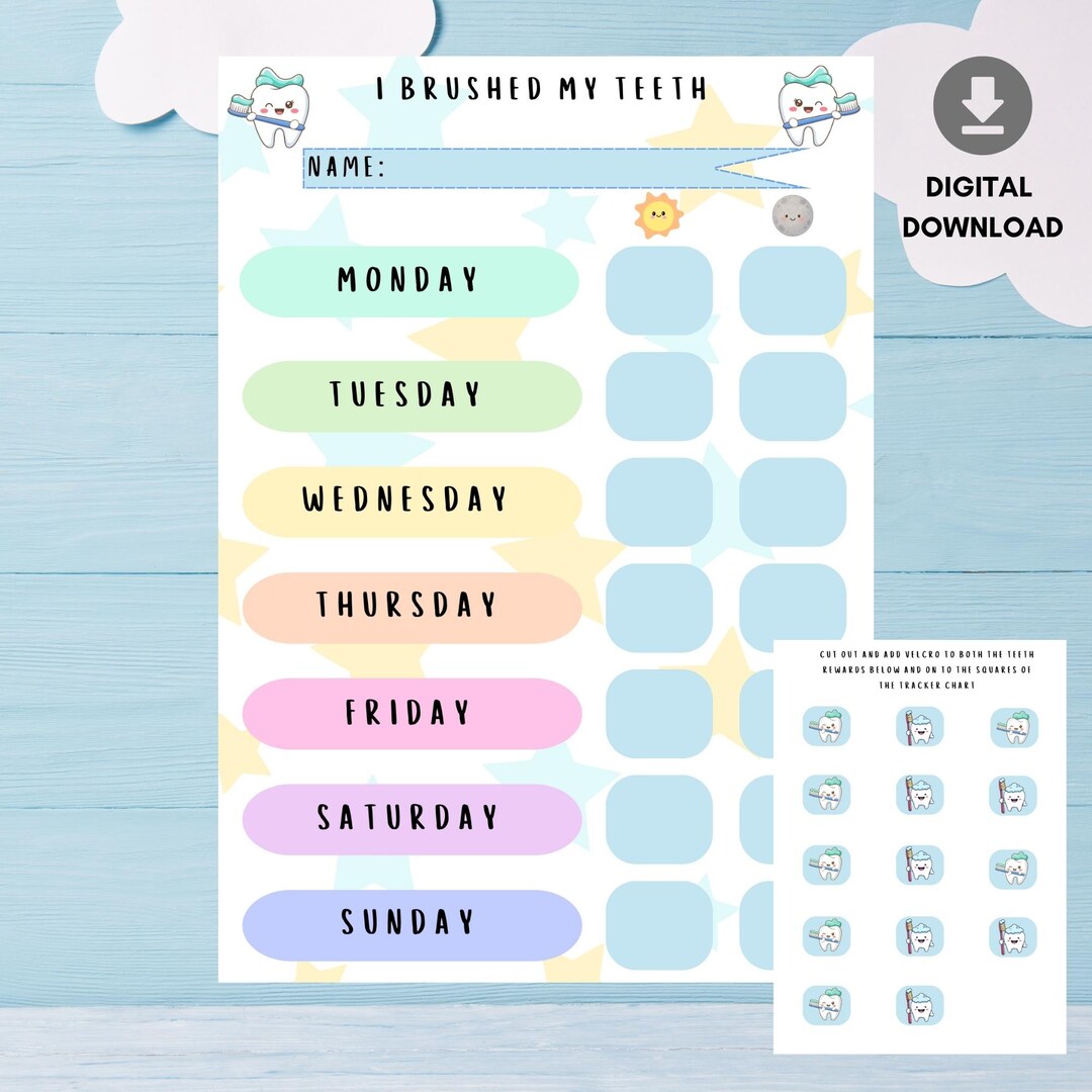 Kids Tooth Brushing Tracker Teeth Brushing Behaviour Chart PDF Digital ...