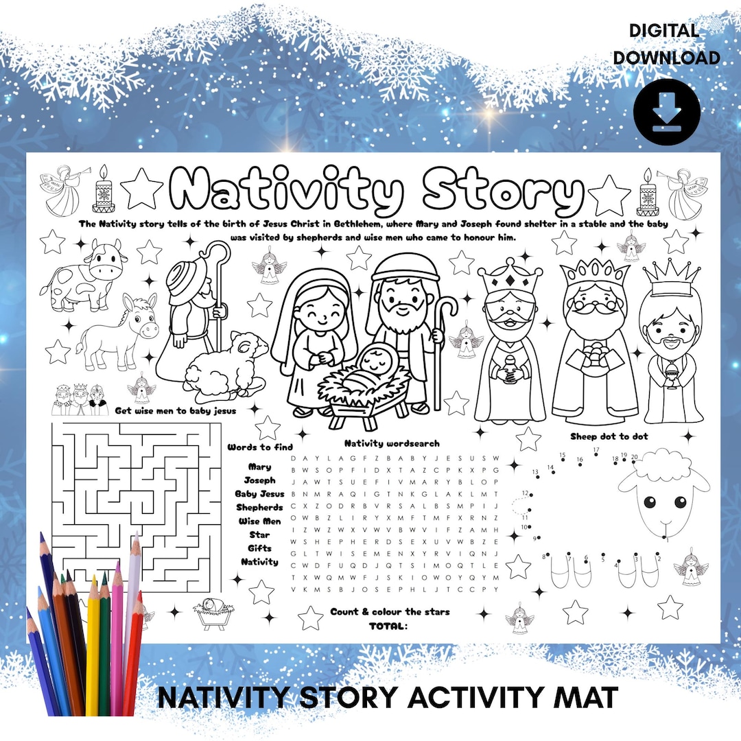 Nativity Story Activity Placemat | Kids’ Christmas Coloring Page ...