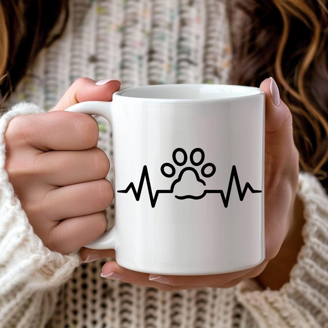 Paw Print Heartbeat Coffee Mug, Vet Tech Mug, Animal Lover Mug ...