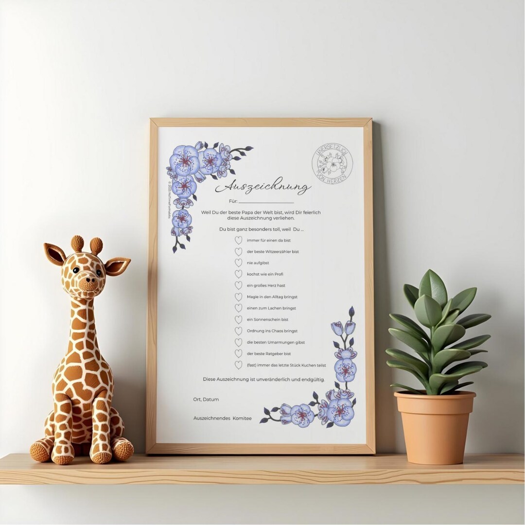 Best Dad Award | Blue Cherry Blossoms in Watercolor | Hand-drawn ...