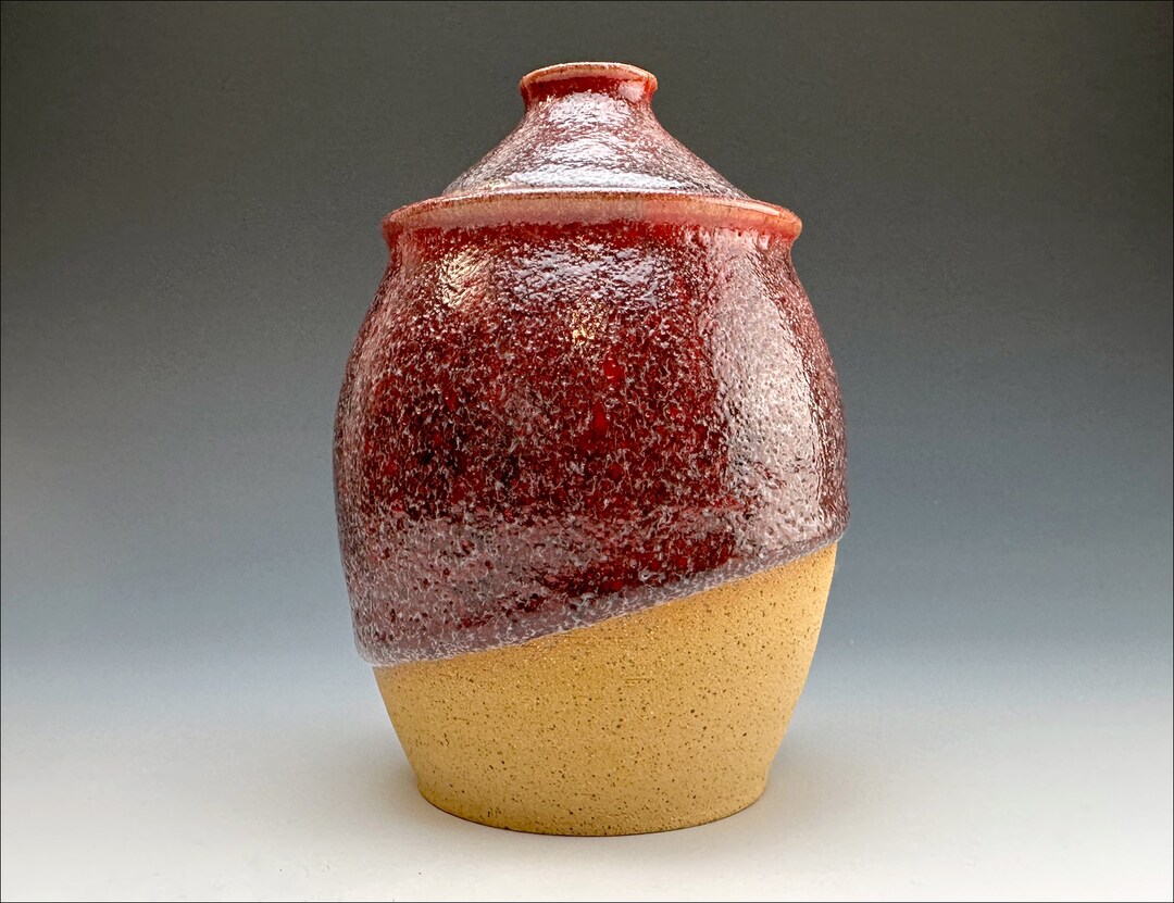 Small RED CERAMIC CANISTER Sugar Jar, Coffee Bean Tea Bag Canister ...