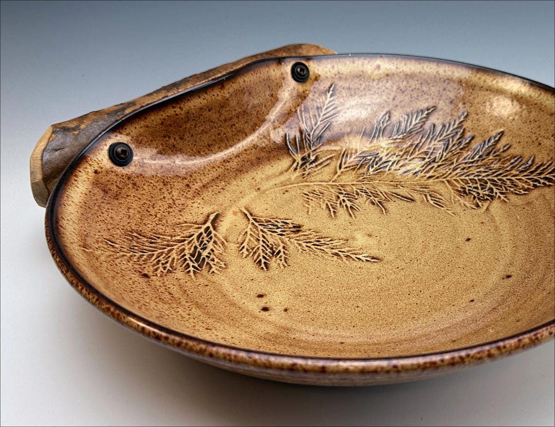 Amber CYPRESS Leaf WAVE DISH | Branch Handle, Centerpiece, Rustic Fruit ...
