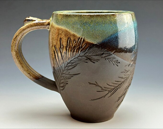 XL Blue Green CYPRESS MUG | Handmade Coffee Mug, Woodsy Mug, Giant Mug ...