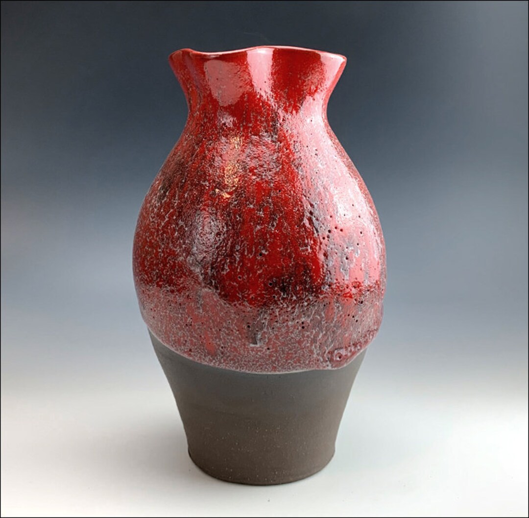 Unique RED CERAMIC VASE | Runny Glaze, Fresh Flower Centerpiece, Foyer ...