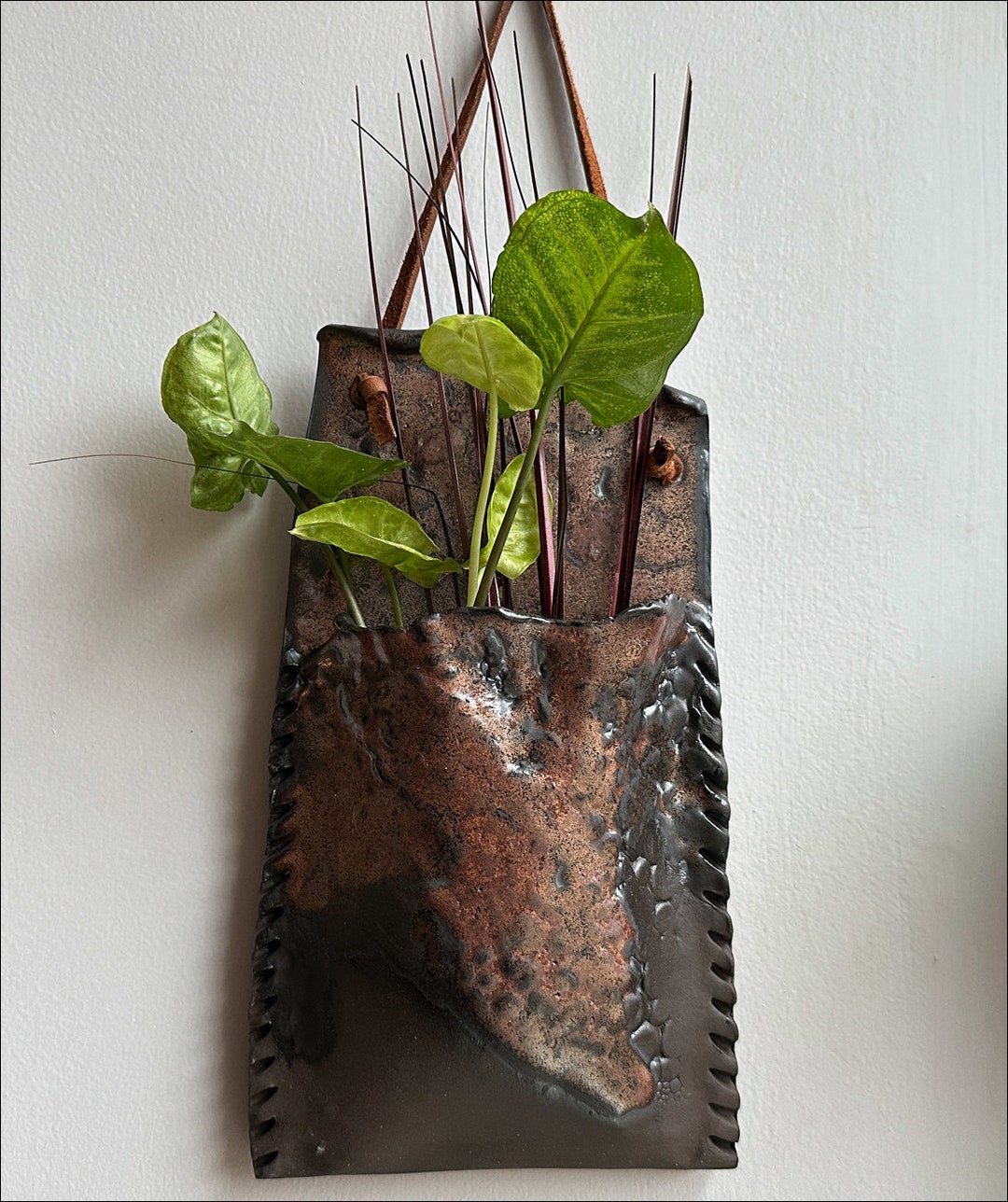 Rustic WALL POCKET | Fresh or Dry Flower Vase, Bronze Metallic, Wall ...