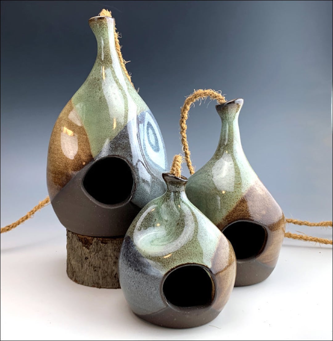 Rustic Blue Green BIRDHOUSE | Asymmetrical Bottle Shape, Coco Rope ...