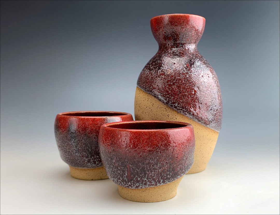 Red SAKI SET | Warm Rice Wine Bottle, Whiskey Vodka Set, Hot Beverage ...