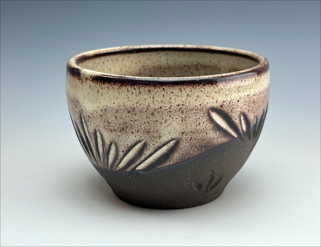 Singular Ivory TEA CUP | Carved Flower Grass, Japanese Shino Glaze ...