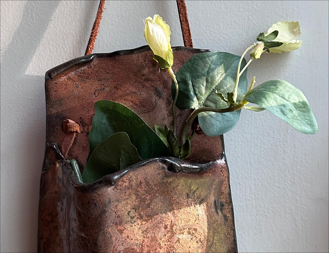 Rustic BRONZE WALL POCKET | Wet/dry Vase, Hanging Art, Textural ...