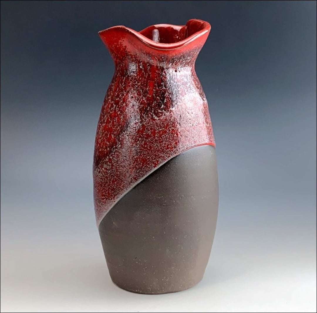Slender RED VASE | Runny Ceramic Glaze, Fresh Flower Centerpiece, Foyer ...