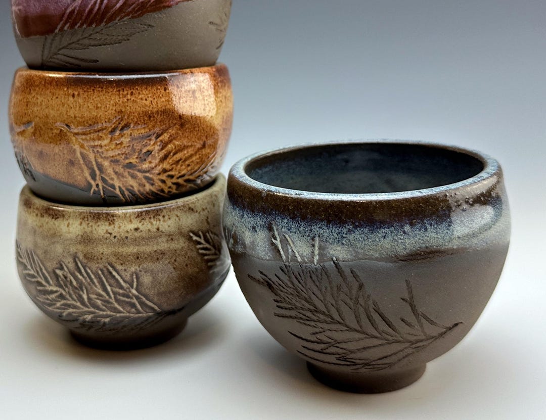 CYPRESS TEACUP | Embossed Ceramic Tea Bowl, 8oz, Blue Ivory Pink Amber ...