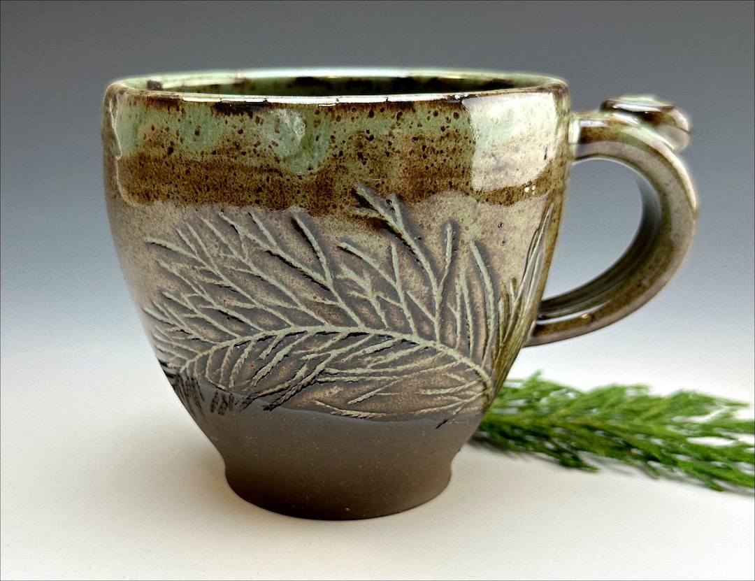 Rustic Green CYPRESS MUG | Med Organic Nature-inspired, Handmade One-of ...