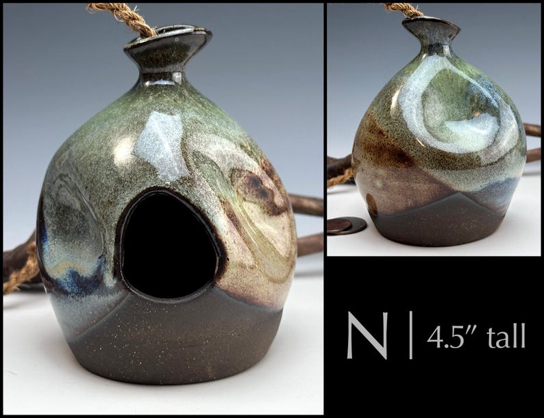 Rustic Blue Green BIRDHOUSE | Asymmetrical Bottle Shape, Coco Rope ...