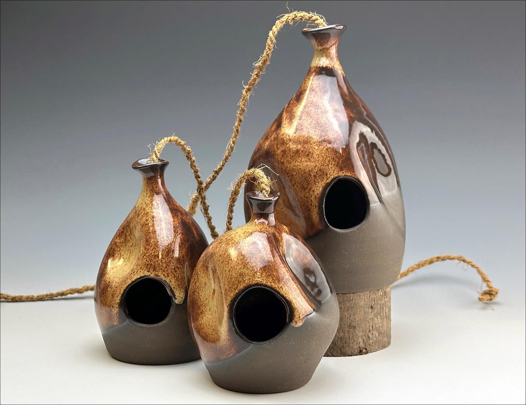 Rustic TOFFEE BROWN BIRDHOUSE | Asymmetrical Bird House, Coco Rope ...