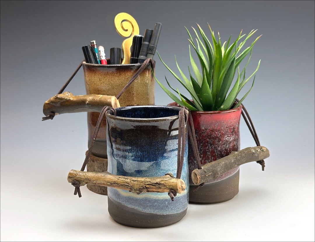Ceramic BRANCH BUCKETS | Blue Red Pink Brown Colors, Wood Handle ...