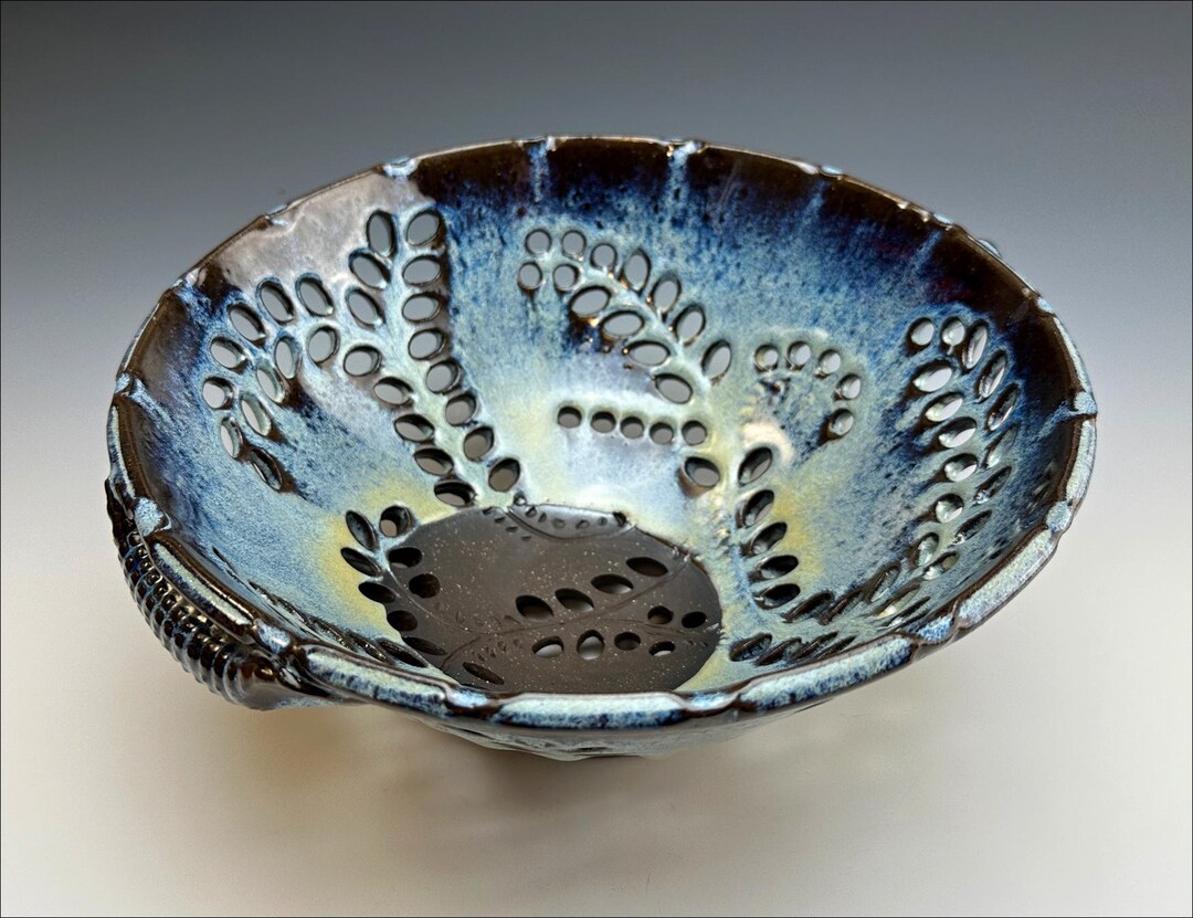 Medium BERRY BOWL | Blue Fruit Bowl, Centerpiece, Colander Strainer ...