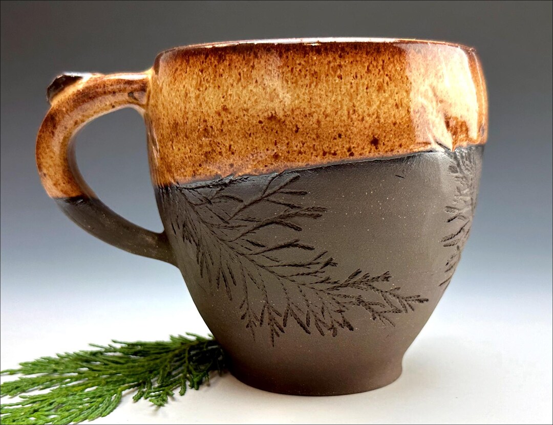 Embossed Large CYPRESS COFFEE MUG | Amber Bronze, Organic Handmade Leaf ...