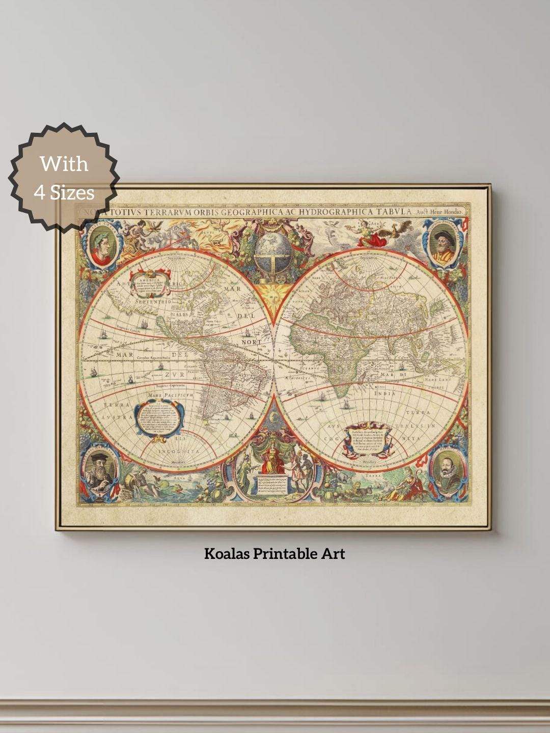 Nova Totius Terrarvm Orbis Map | Vintage World Map | Henricus Hondius ...