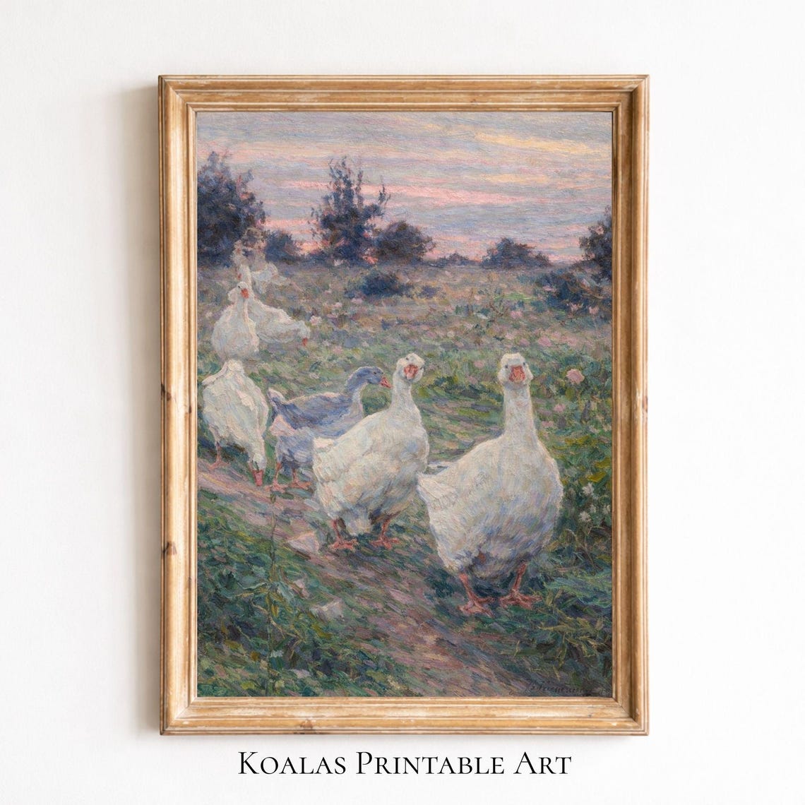 Spring Geese Wall Art Printable, Cottagecore Farm Landscape, Pastel Oil ...
