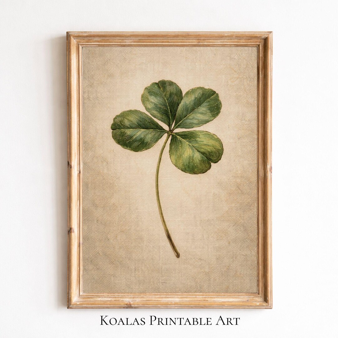 Vintage Lucky Four Leaf Clover Wall Art, St Patrick’s Day Botanical ...