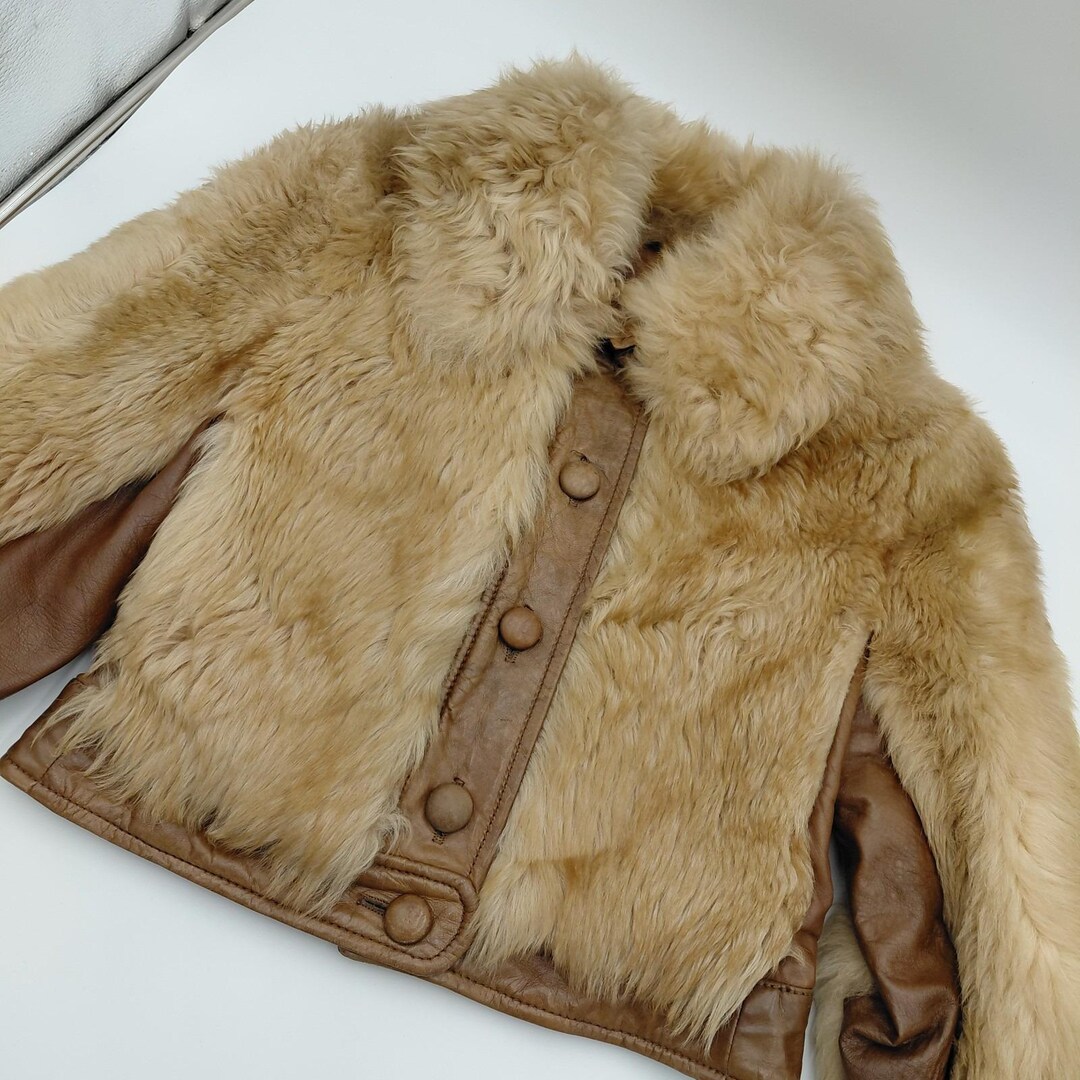 50s 60s Leather Boomer Jacket Faux Fur Shearling Brown Boxy Womens Vtg ...