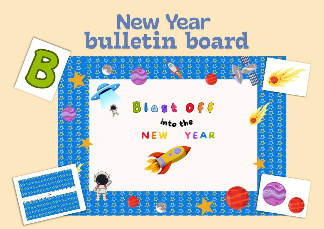 New Year's Space-themed Bulletin Board Template| Blast off Into the New ...