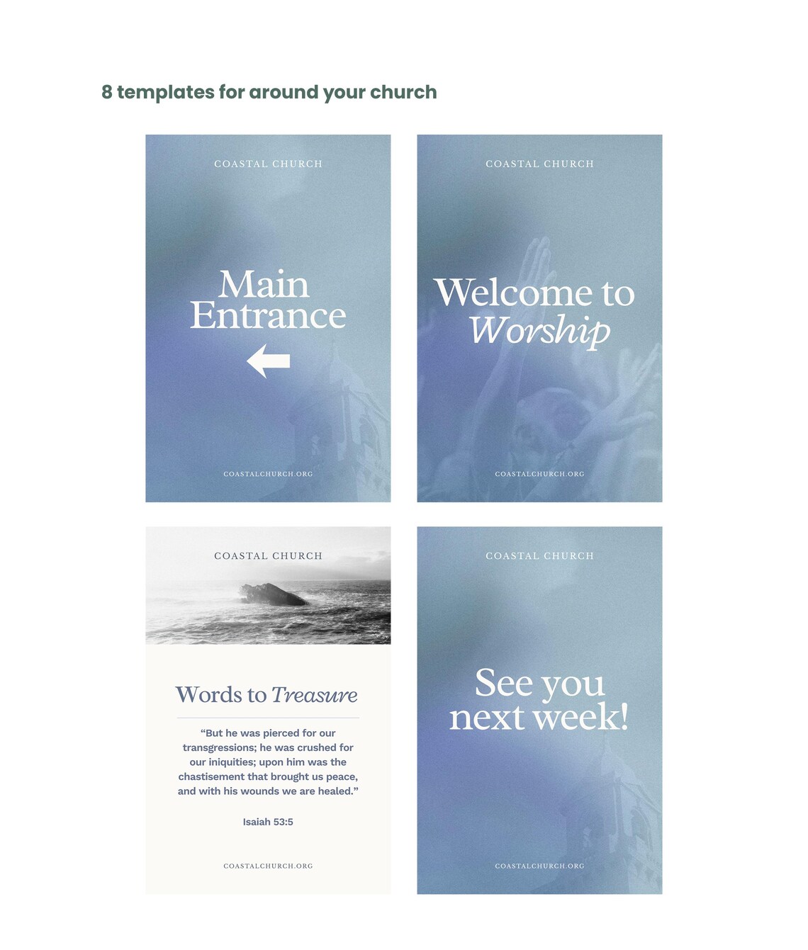 Coastal Canva Church Sign Templates | Editable 24x36 Inch Modern Church ...