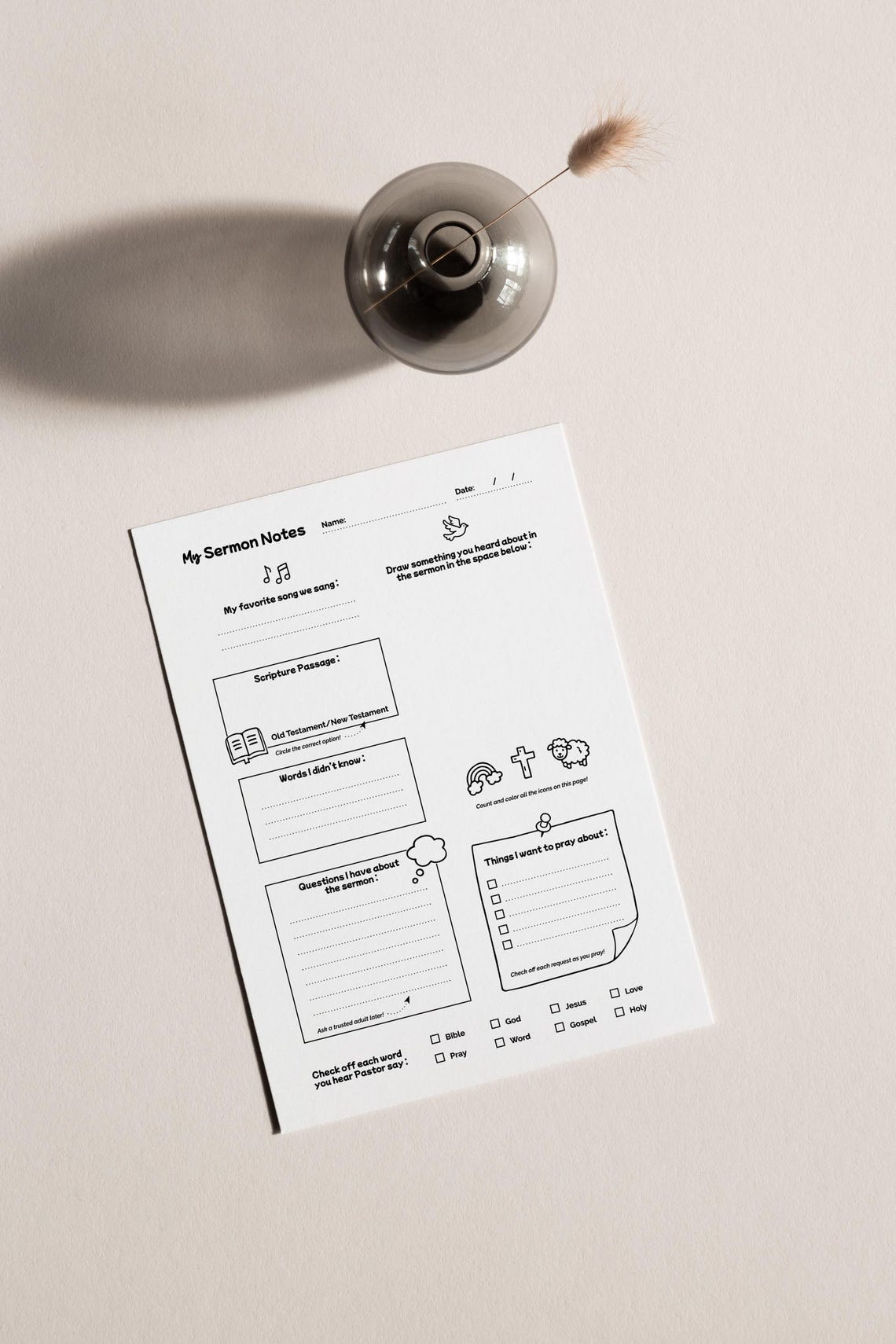 Kids Sermon Notes Printable – Church Activity Sheet (half Letter ...