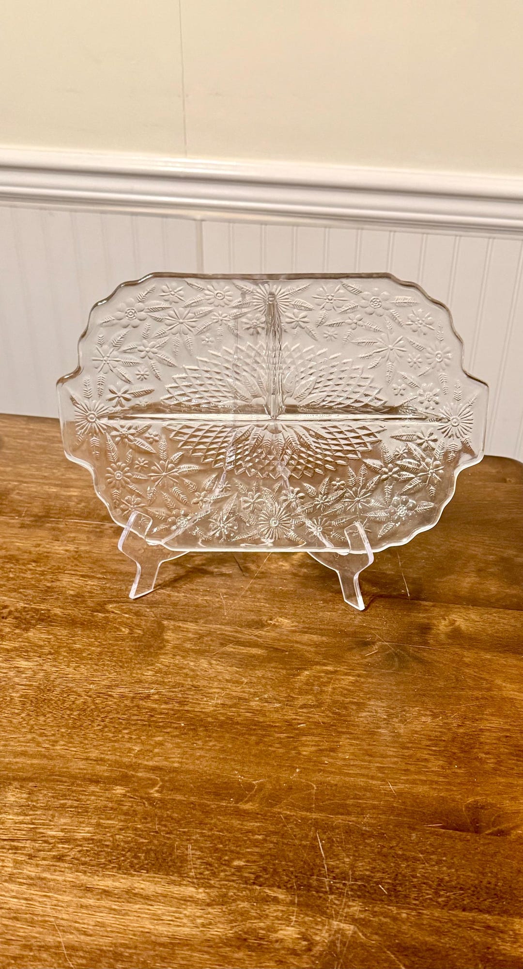 Depression Era Indiana Glass Pineapple and Floral Divided Relish Dish ...