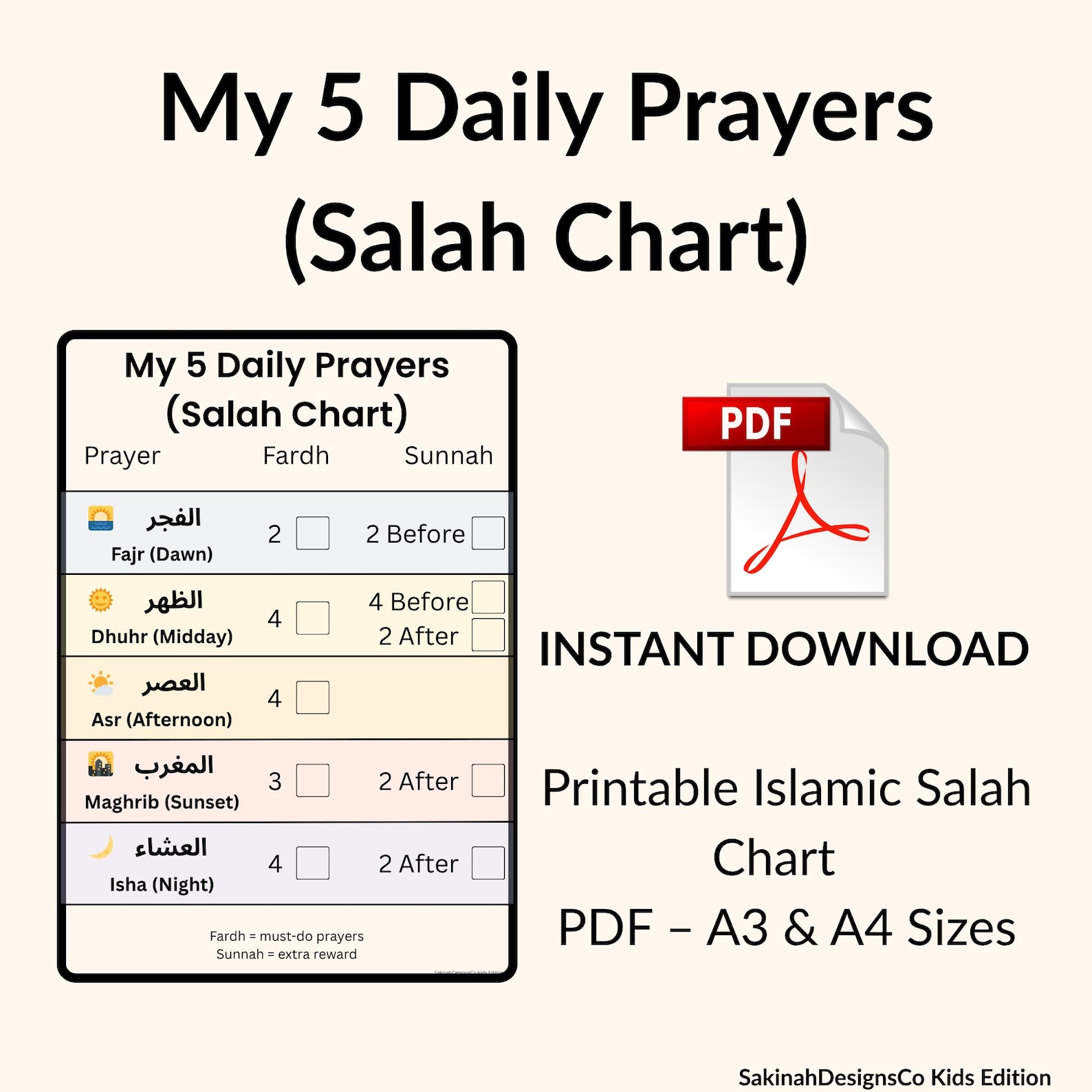 My 5 Daily Prayers Chart | Salah Chart for Kids | Islamic Printable ...