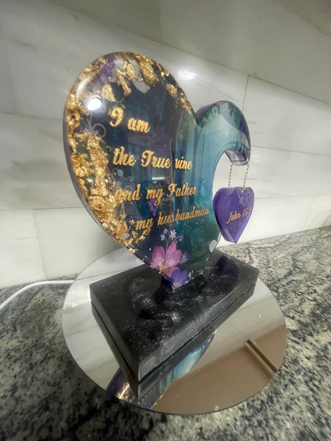 Mystical Resin Heart Scripture Plaque - John 15:1 Bible Verse Art - Etsy