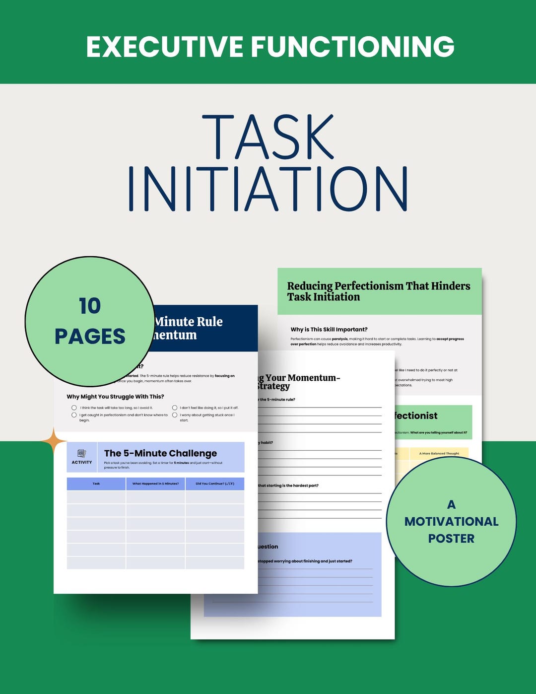 Executive Function Skills Worksheets Task Initiation Skills for ADHD ...