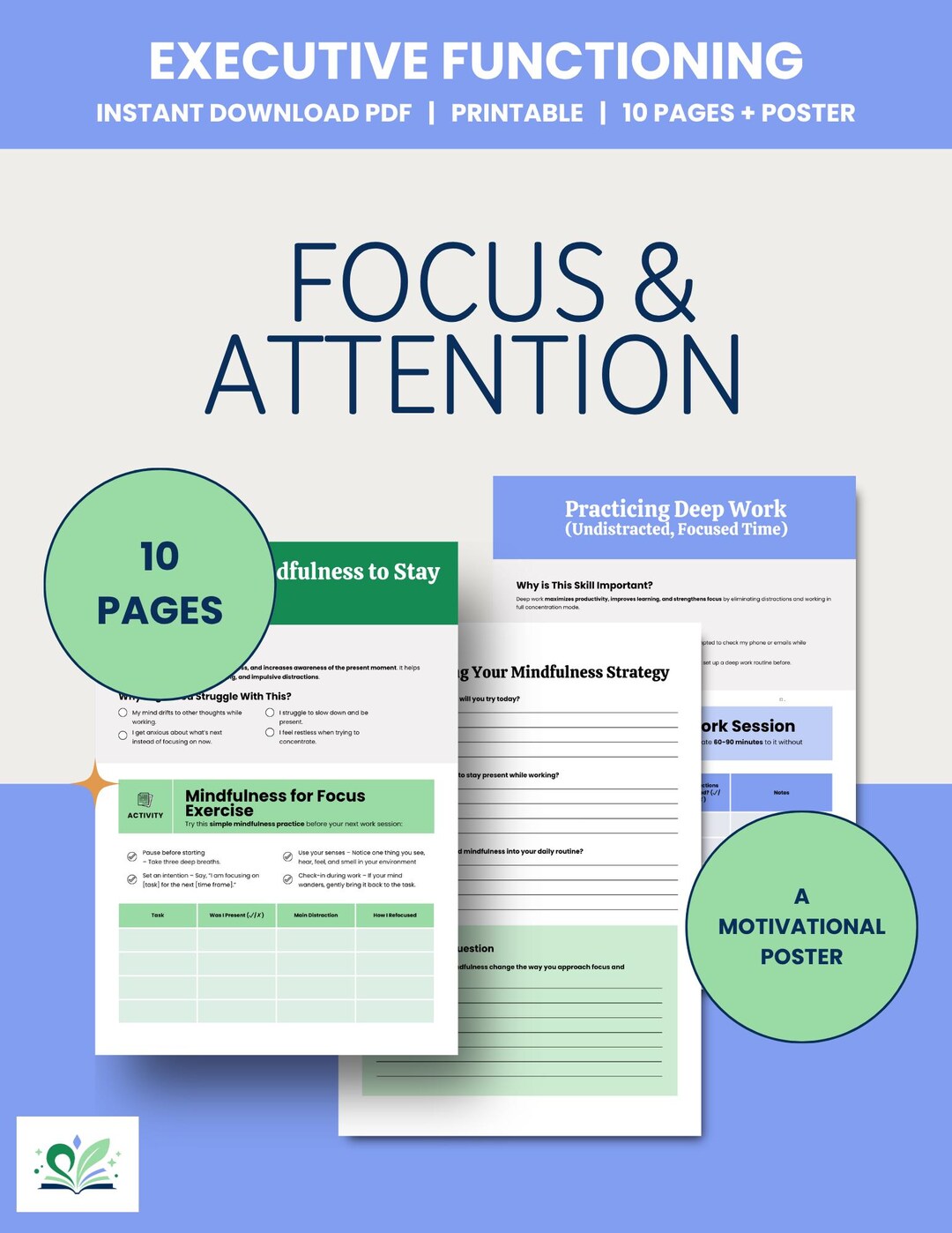 Executive Functioning Worksheets for Focus and Attention Skills - ADHD ...