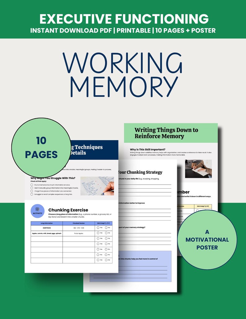 Executive Function Worksheets Working Memory Skills for Coaches and ...
