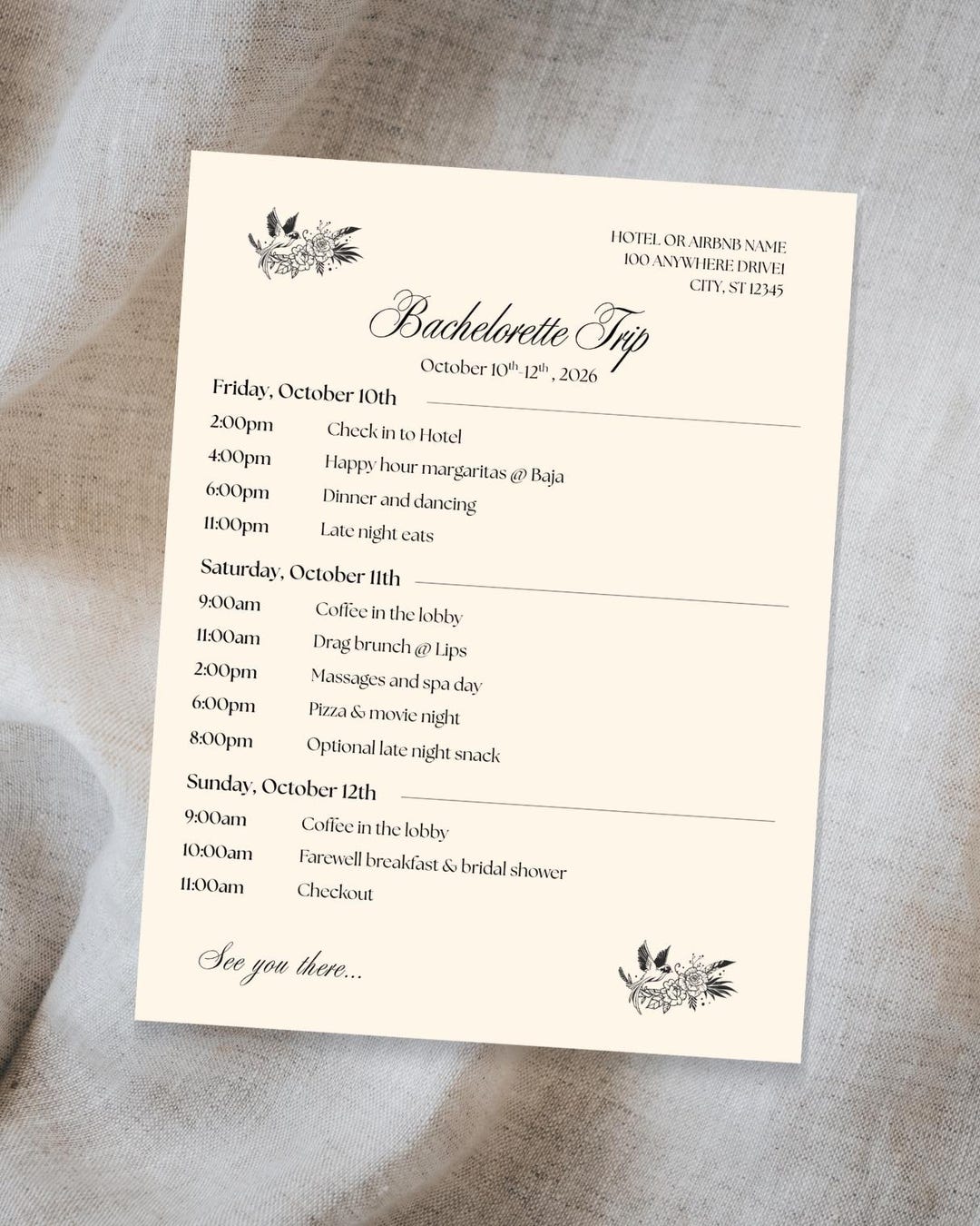 Gothic Romance Bachelorette Party Itinerary Template | Dark Elegant ...