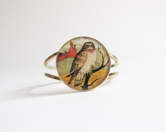 Clapper Bracelet Coral and Gold Owl Bracelet Vintage From 1980's ...