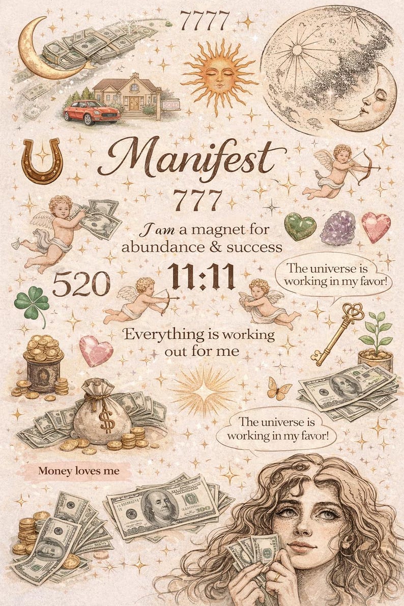 Manifest Wall Art Printable, Abundance Manifestation Poster, 777 ...