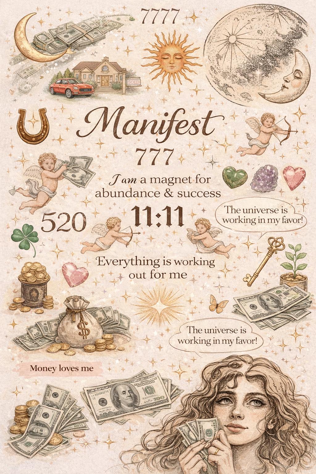 Manifest Wall Art Printable, Abundance Manifestation Poster, 777 ...
