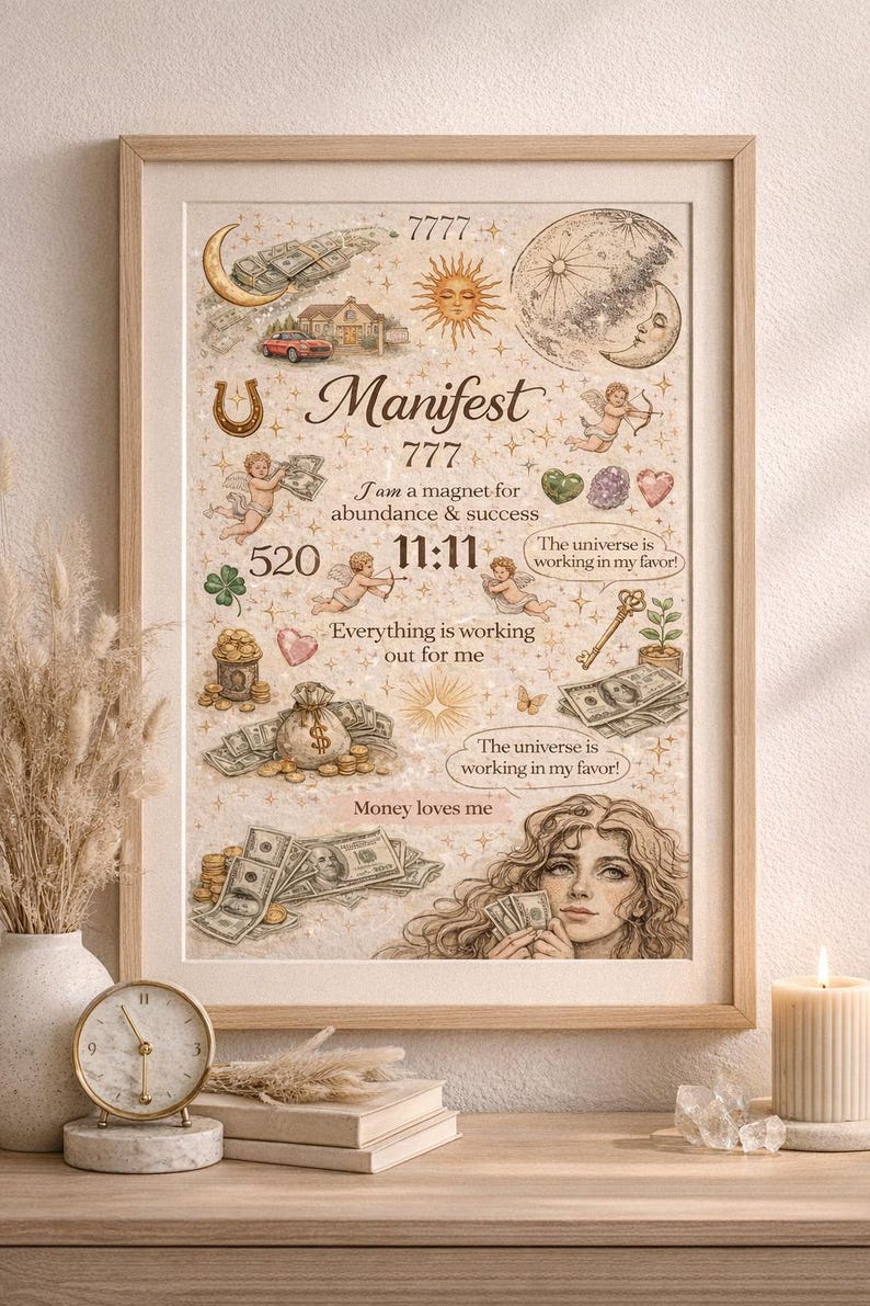 Manifest Wall Art Printable, Abundance Manifestation Poster, 777 ...