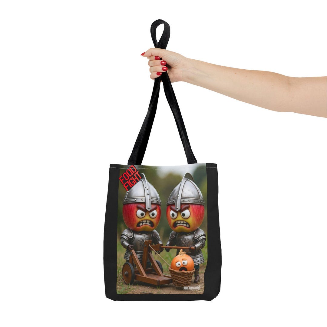 Medieval Apples Catapulting Frightened Onion Tote Bag | Funny Food ...