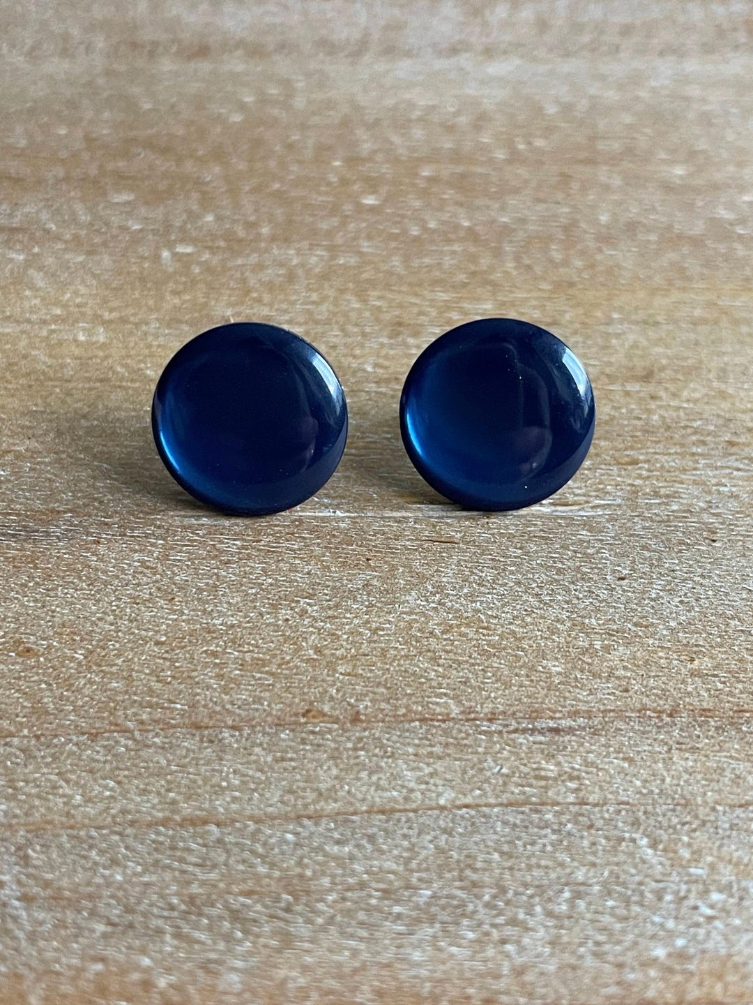 Vintage Button Earrings, Plastic Pearlescent Navy Blue Studs - 9/16 ...