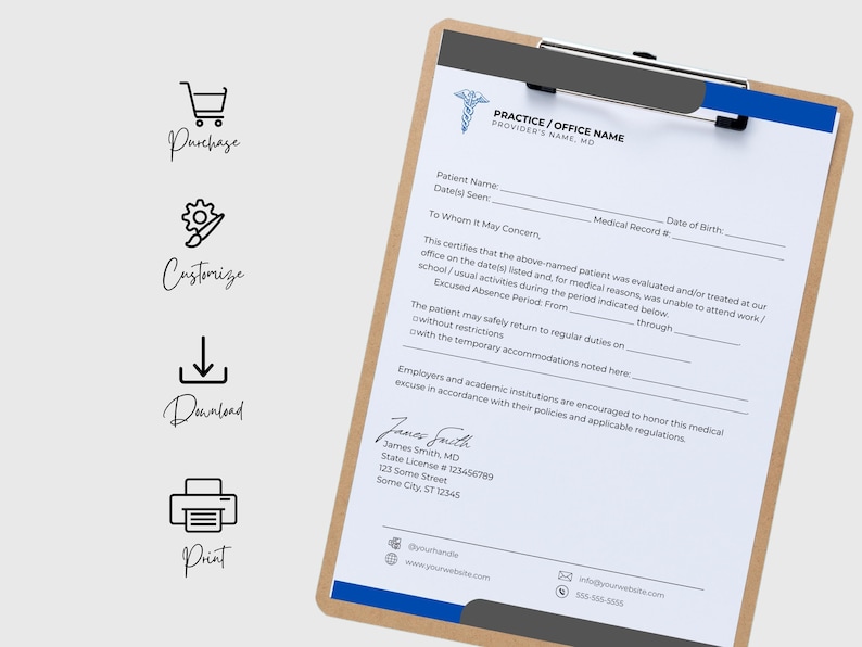Editable Doctor's Excuse Note Template, Canva Dr Note (PDF) - Etsy
