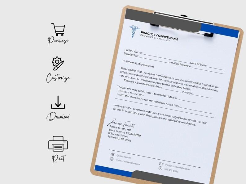 Editable Doctor's Excuse Note Template, Canva Dr Note (PDF) - Etsy
